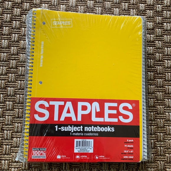Staple | Office | Nwt 6 Pack Staples Wide Ruled Subject Spiral Notebook ...